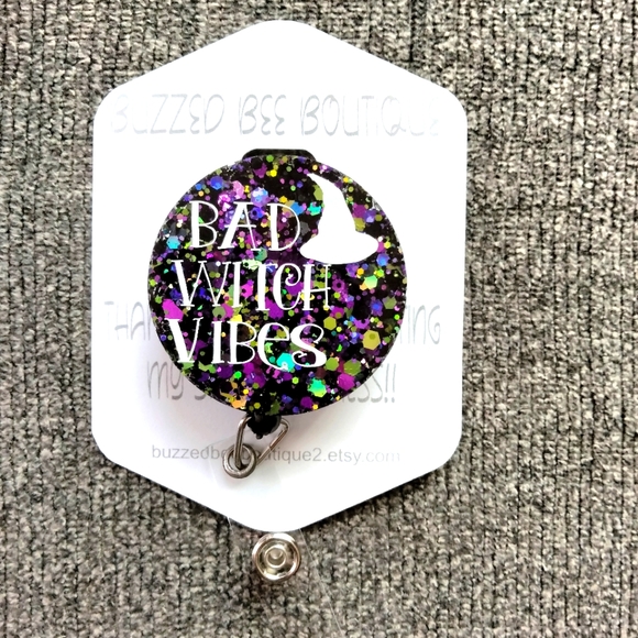 Handmade | Accessories | Bad Witch Vibes Retractable Name Badge Reel Id ...